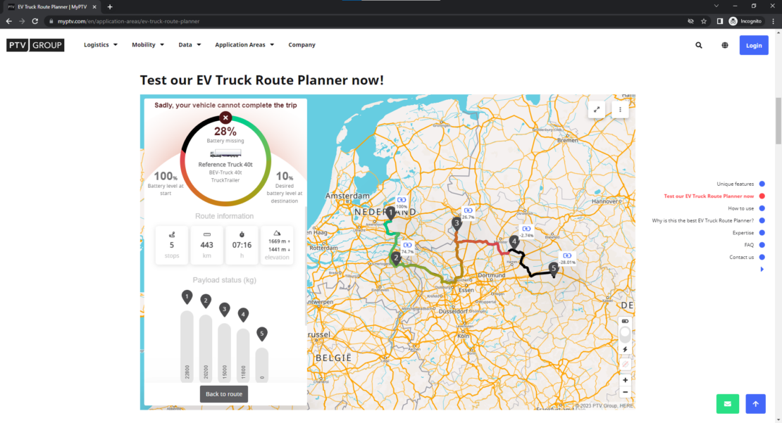 EV Truck Route Planner helps Logistic Businesses | PTV Logistics Blog